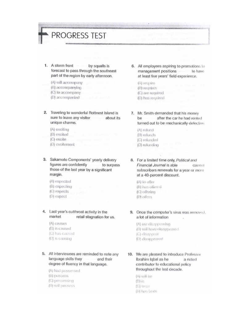 Progress Test 2 | PDF