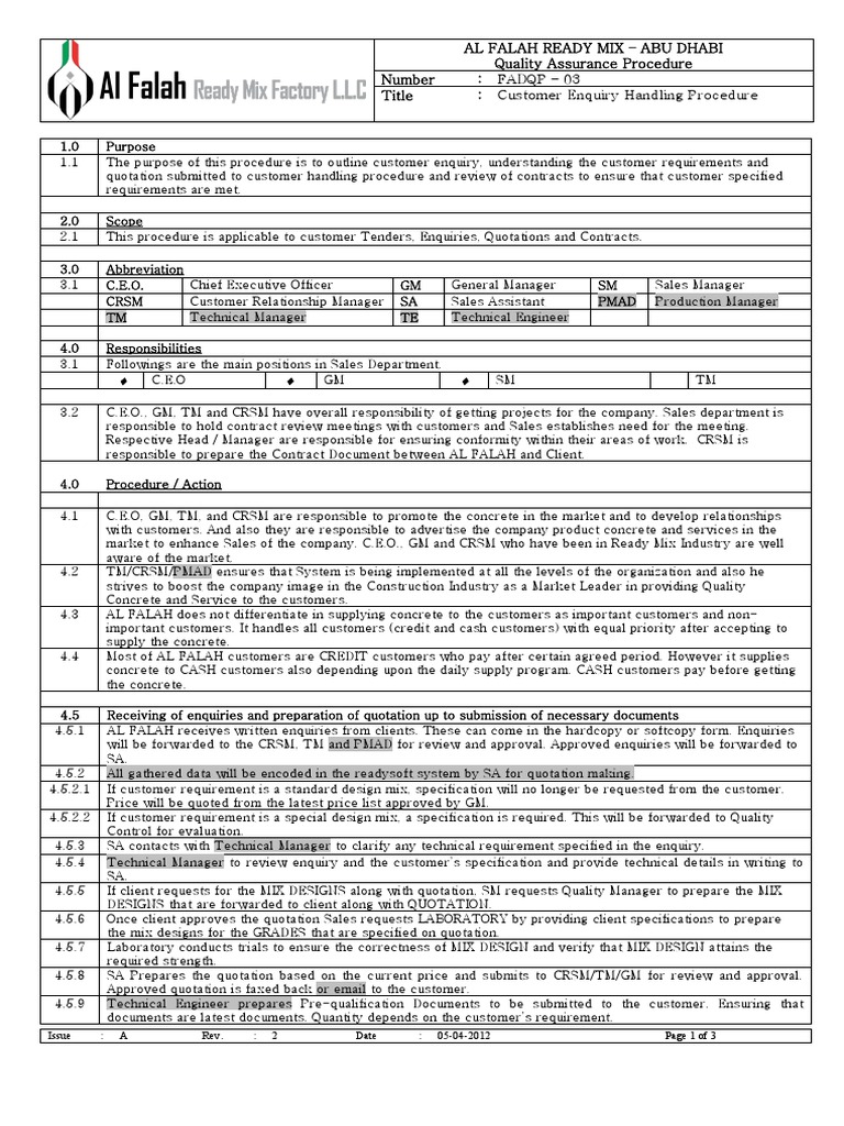 Customer Enquiry Handling Process | PDF
