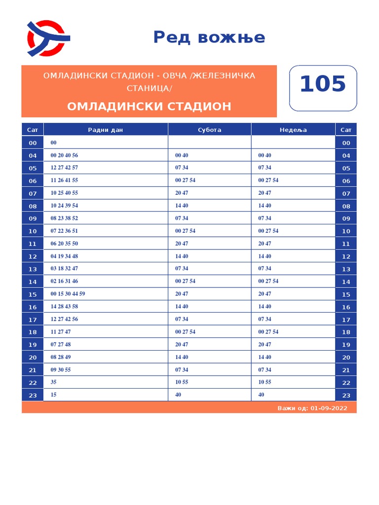 Red Voznje 105 | PDF