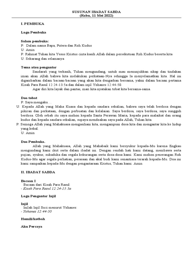 Susunan Ibadat Sabda Penyuluh Katolik Parlilitan Bulan April | PDF