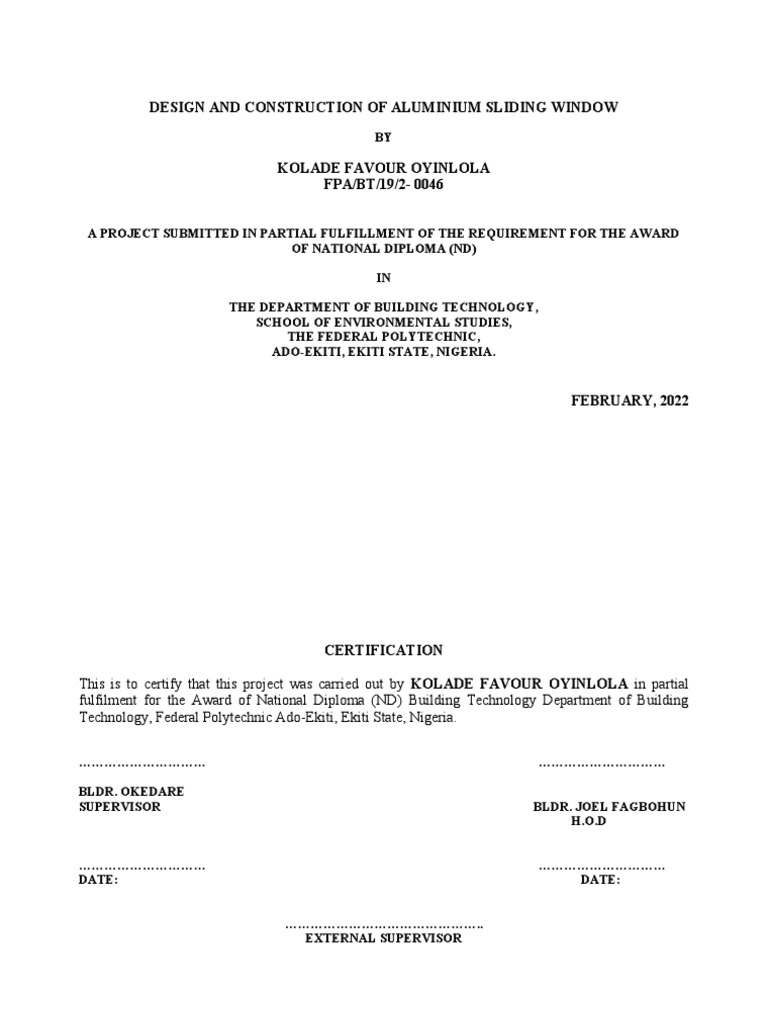 Design and Construction of Aluminium Sliding Window | PDF