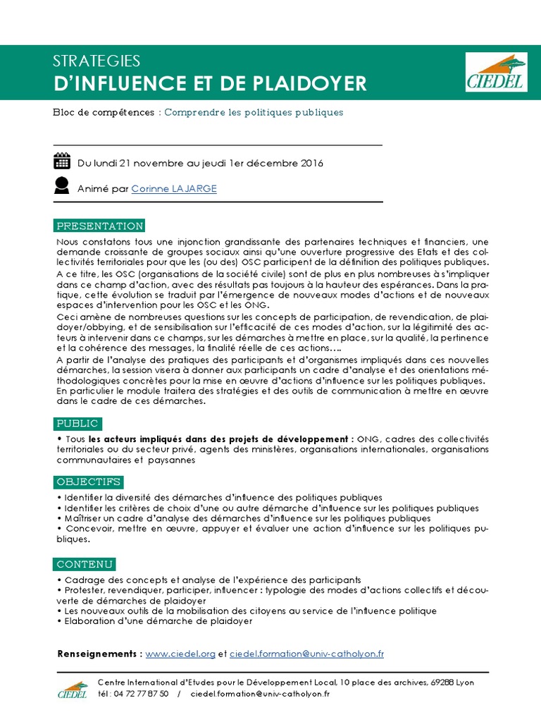 Fiche Module Plaidoyer | PDF | Affaires | Sciences sociales