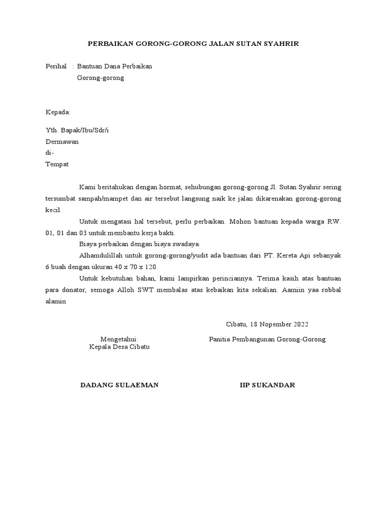 Sirkulir Perbaikan Gorong Desa Cibatu 2022 | PDF