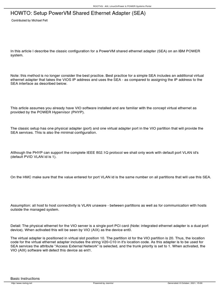 PowerVM SEA Setup Guide | PDF | Network Interface Controller | Ethernet
