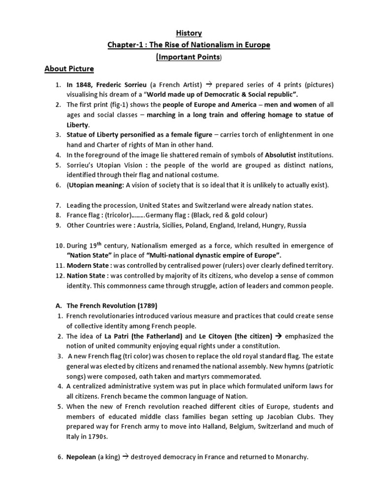History Chap-1 Notes - The Rise of Nationalism in Europe | PDF ...