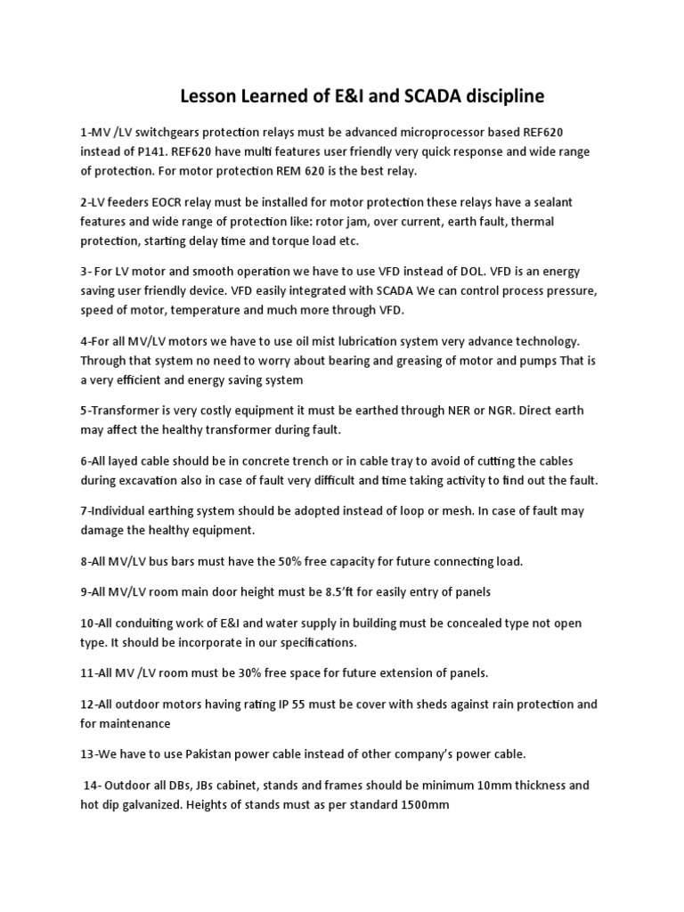 E&I SCADA Lesson Learned | PDF | Electric Motor | Equipment