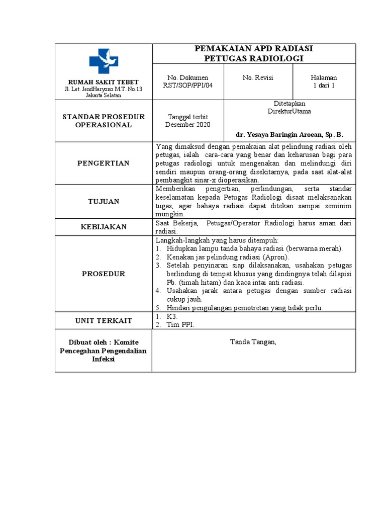 Spo Apd Radiasi Petugas Radiologi | PDF