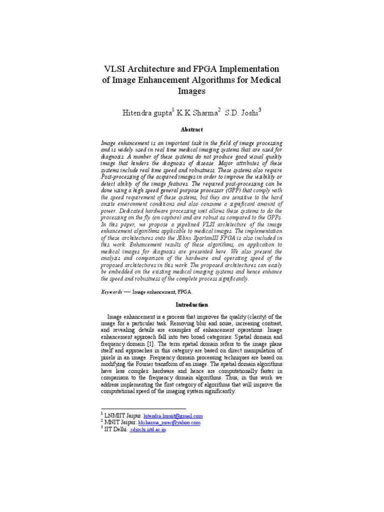 VLSI Architecture and FPGA Implementation of Image Enhancement Algorithms For Medical Images ...