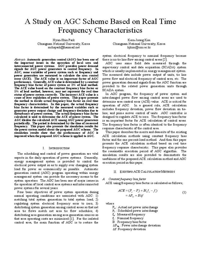 A Study On AGC Scheme Based On Real Time Frequency Characteristics ...