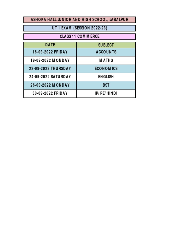11 Commerce Ut 1 Time Table and Portion | PDF | Economics | Economies