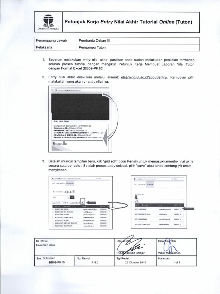 Petunjuk Kerja Entry Nilai Akhir Tutorial Online (Tuton) (26 Okt 2015) | PDF