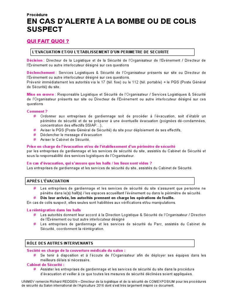 Procedure - Alerte Bombe Colis - Evacuation Perimetre Sécurité | PDF ...