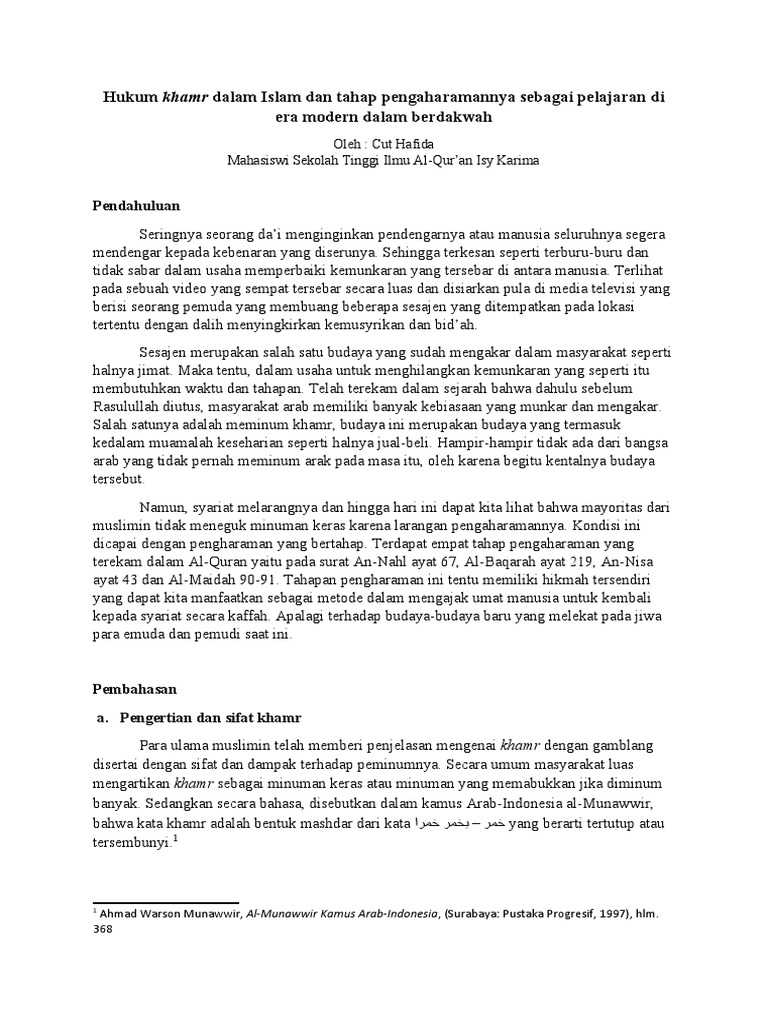 Hukum Khamr Dalam Islam Dan Tahap Pengaharamannya Sebagai Pelajaran Di Era Modern Dalam ...