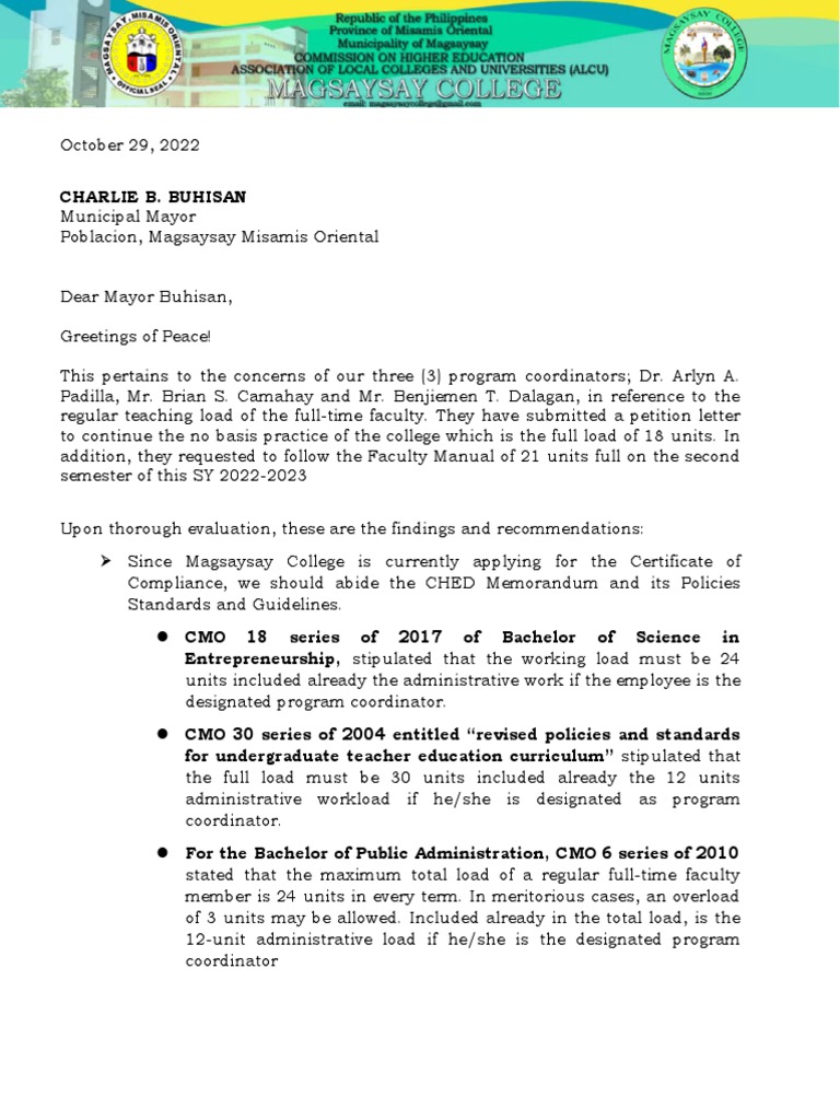 Recommendation Letter-FACULTY TEACHING LOAD | PDF | Bachelor's Degree