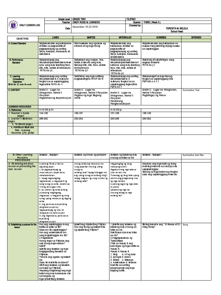 Filipino 2 Grade 2 DLL q3 Week 4 | PDF