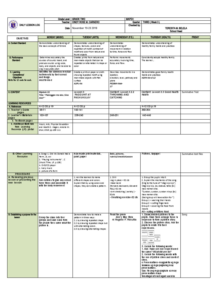 Mapeh 2 Grade 2 DLL q3 Week 4 | PDF | Cognition