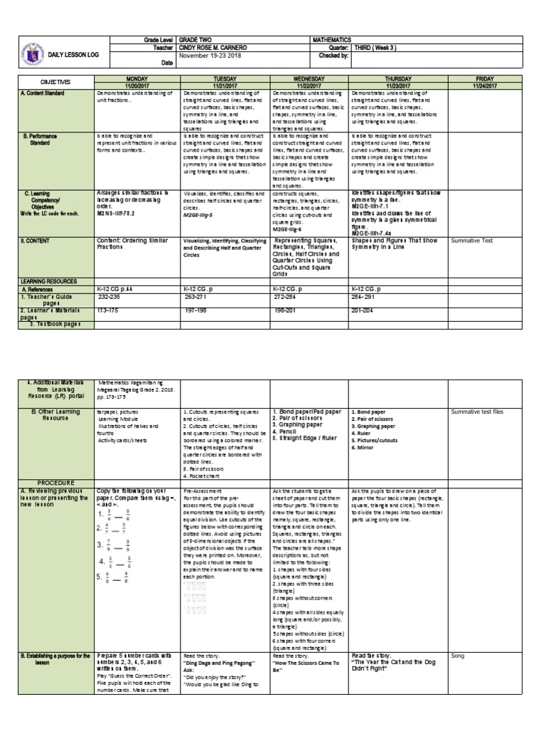 Mathematics 2 Grade 2 DLL q3 Week 4 | PDF
