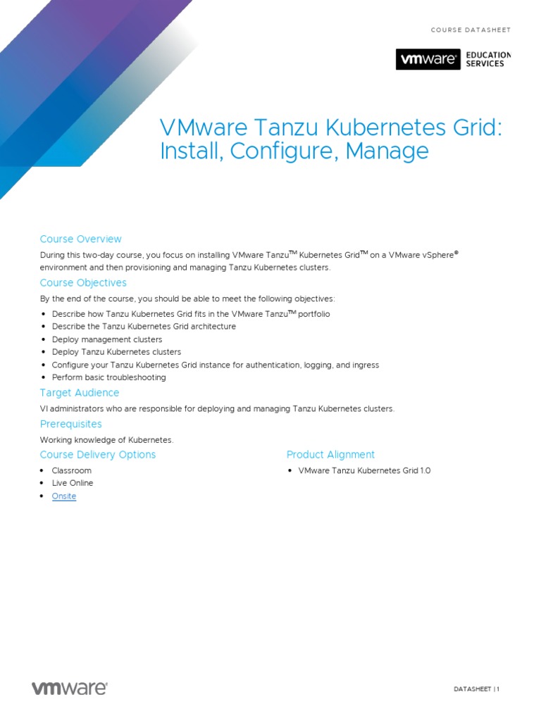 EDU - DATASHEET - VMware Tanzu Kubernetes Grid Install Configure Manage ...