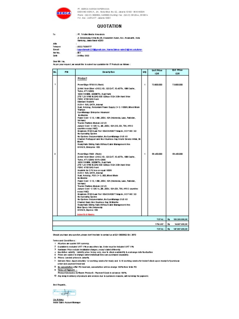 QF22 - Tristek Media Kreasindo - Dell R750 & R450 | PDF