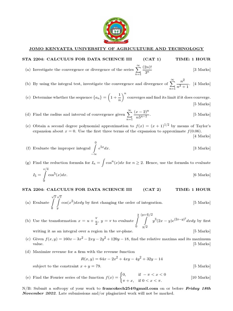 Cat 1&2 - Sta 2204 | Download Free PDF | Complex Analysis | Calculus