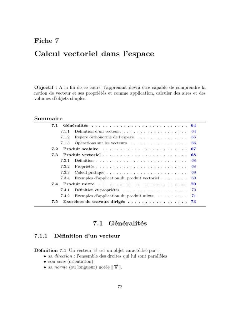 Calcul vectoriel en espace tridimensionnel | PDF | Scalaire ...