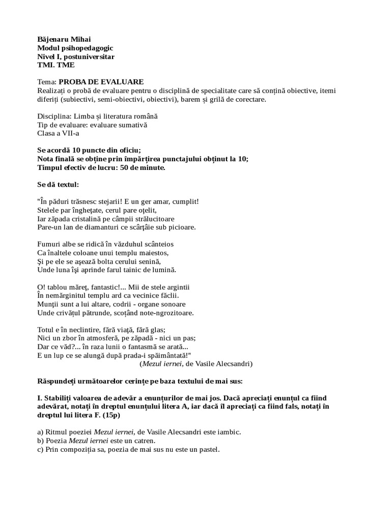 Proba de Evaluare | PDF