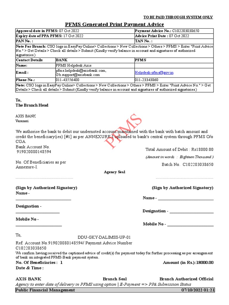 Payment Authorization and Instructions for Debiting Bank Account and Crediting Beneficiaries ...