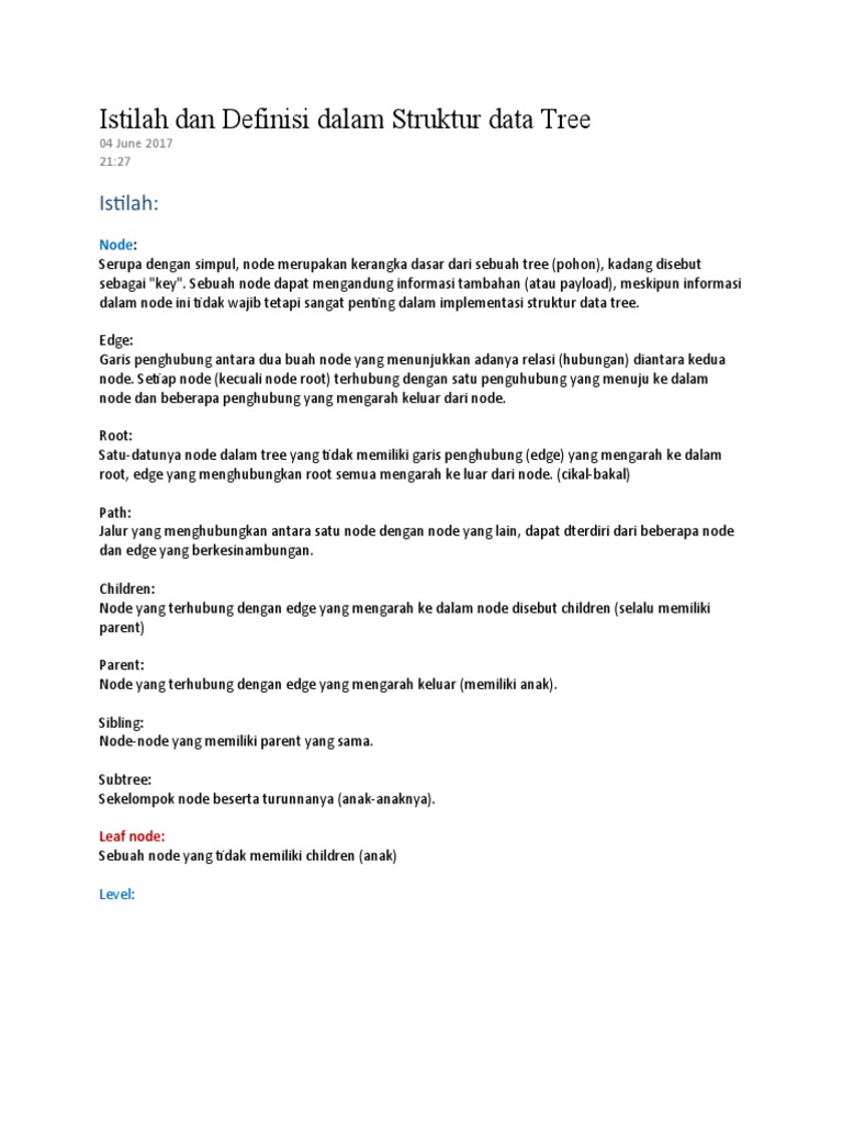 Struktur Data Tree-Istilah Dan Definisi Dalam | PDF