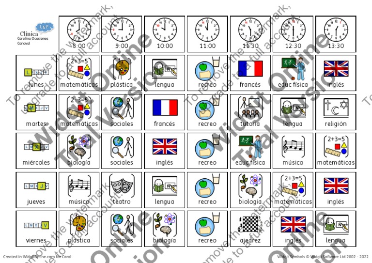 Horario Clases Con Widgit Online | PDF | Artes del Lenguaje y Comunicación