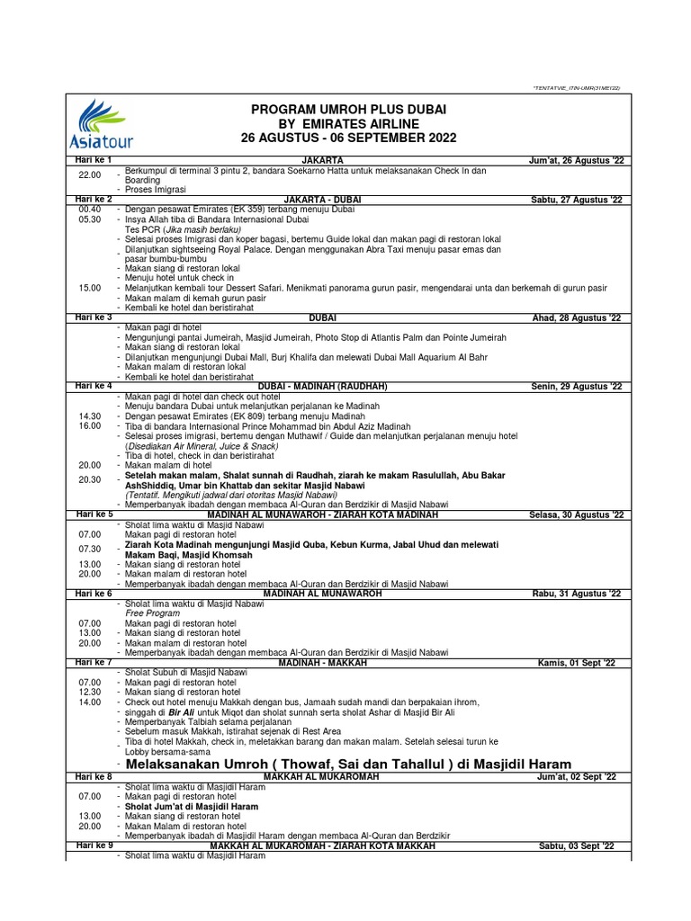 Itin Umrah+dubai 26 Aug '22 | PDF