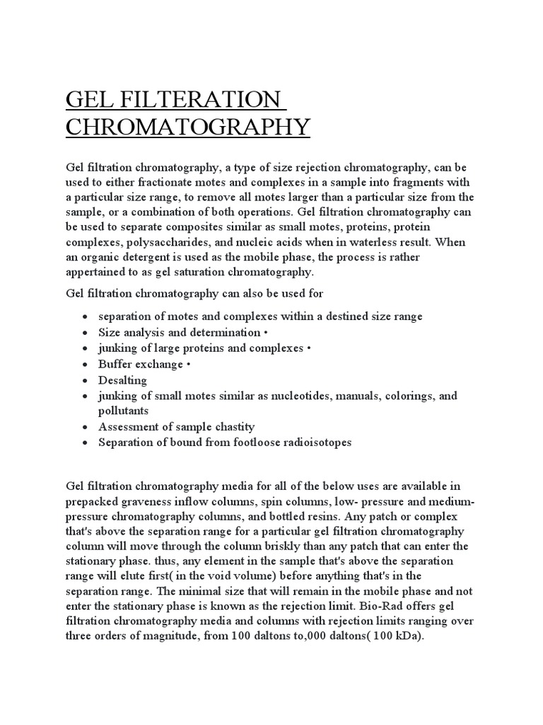Gel Filtration Chromatography Overview | PDF | Chromatography | Gel ...