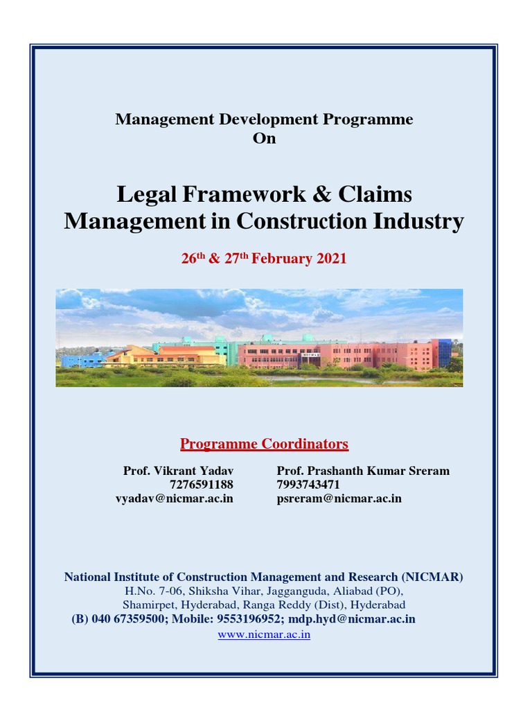 NICMAR Legal Framework Claim Management Construction 1613757360 | PDF