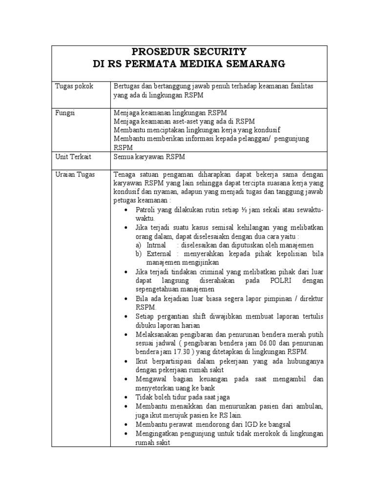 Prosedur Satpam | PDF