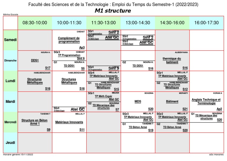 Emploi du Temps M1 Structure | PDF | Béton | Matériau composite
