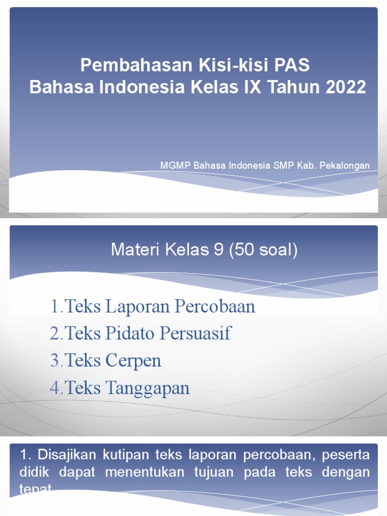 Pembahasan Kisi-Kisi PAS BINDO Kelas 9 Tahun 2022 | PDF