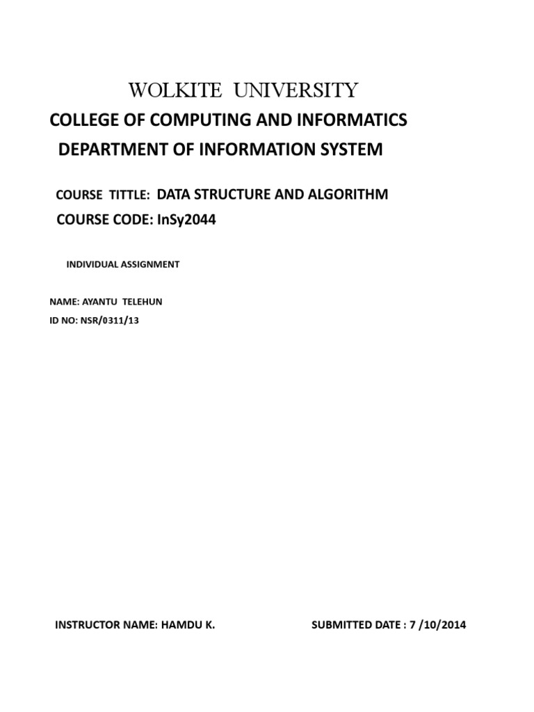 Data Structures and Algorithms Individual Assignment: Implementation of Various Sorting and ...