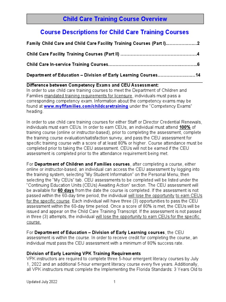 Course Descriptions For Child Care Training Courses 5 | PDF
