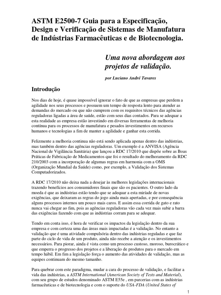 ASTM E2500 - Uma Nova Abordagem Aos Projetos de Validação | PDF ...