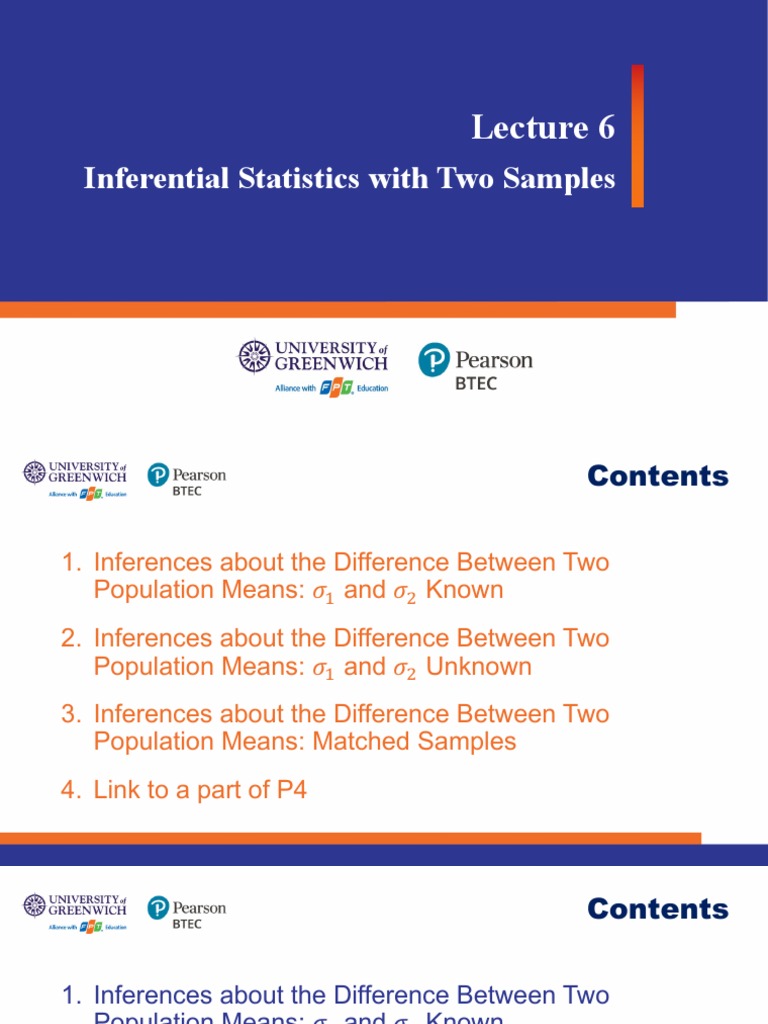 27 - Lecture 6 - Inferential Statistics With Two Samples | PDF | Statistical Inference | Statistics