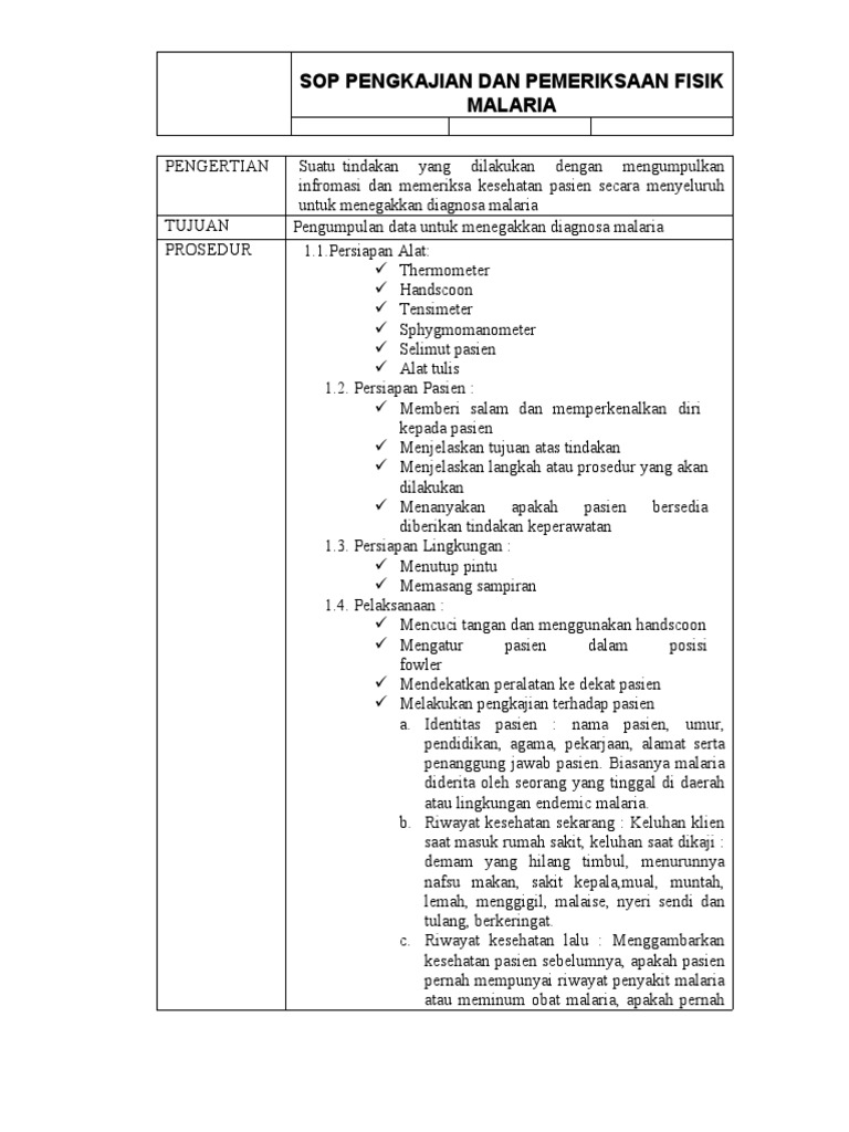 Sop Pemeriksaan Fisik Malaria Pdf
