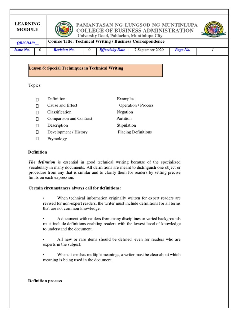 Lesson 6 Special Techniques in Technical Writing | PDF