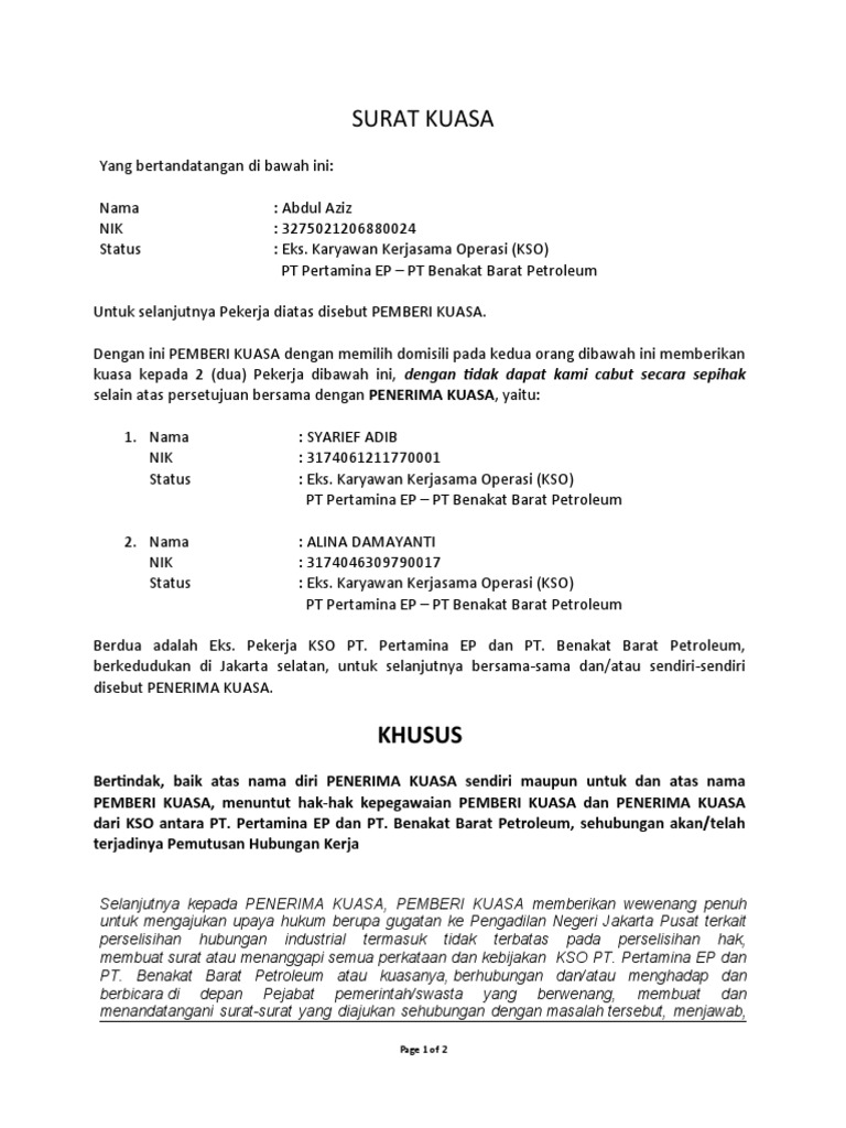Format Surat Kuasa - Nama Masing2 | PDF