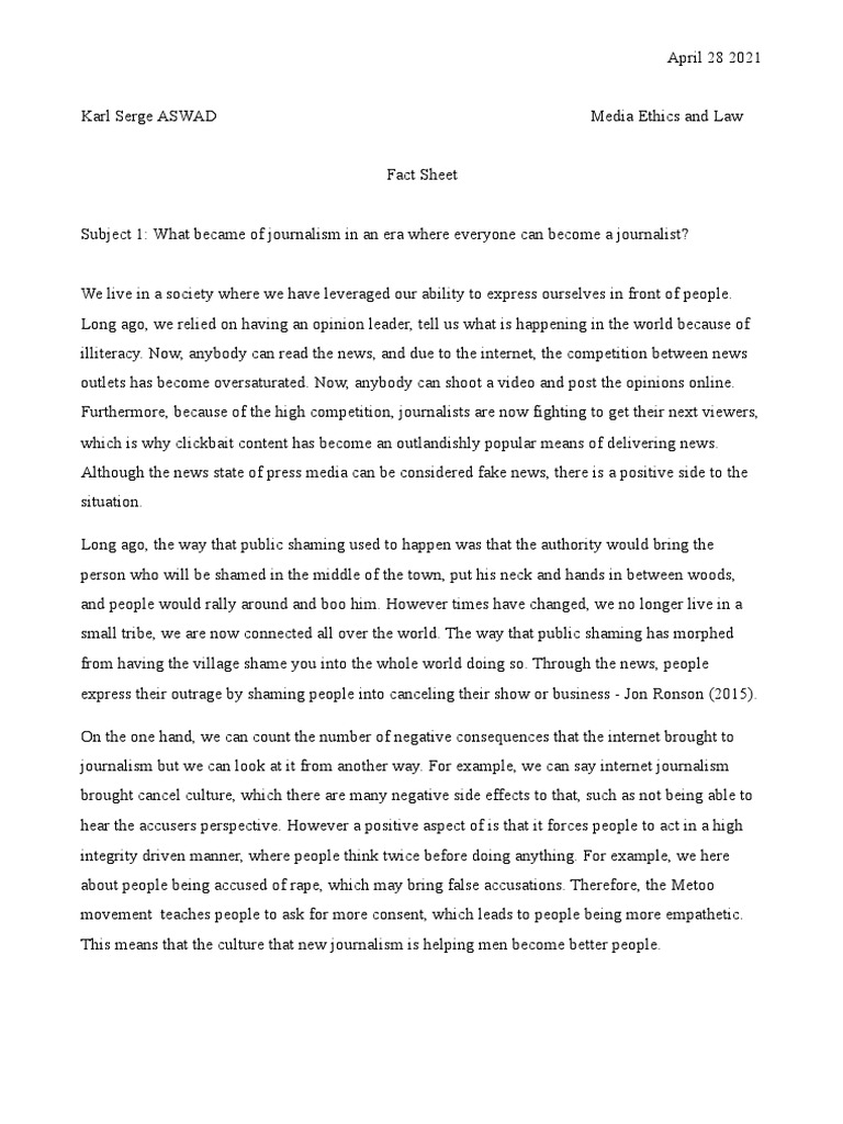 Fact Sheet Karl Serge Aswad | PDF | Journalism | News