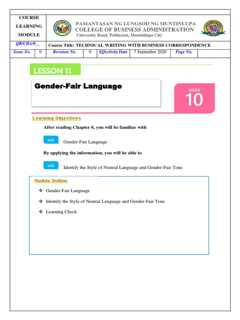 Lesson 11 Gender-Fair-Language | PDF