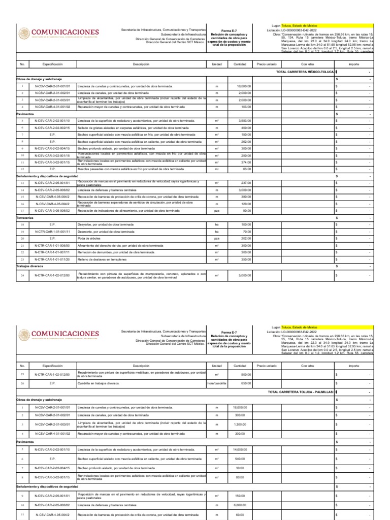 E7 Catalogo de Conceptos | PDF | Transporte