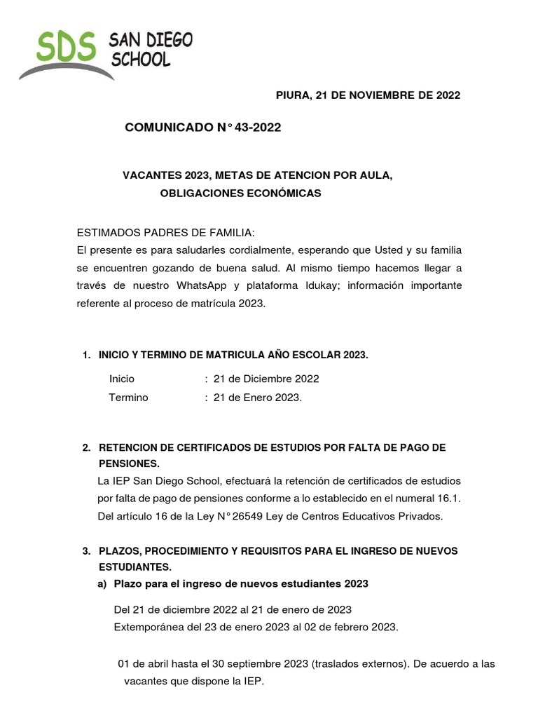 COMUNICADOS FIN DE AÑO 2022. | PDF