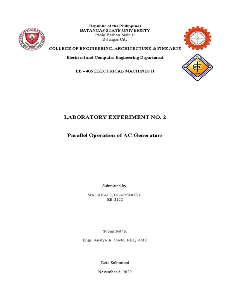 Laboratory Experiment No. 2 Parallel Operation of Ac Generators | PDF