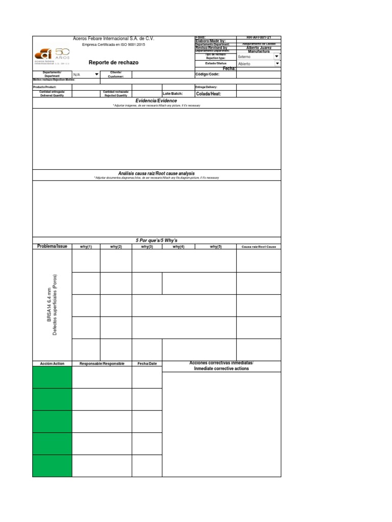Formato de Rechazo de Producto Febare | PDF