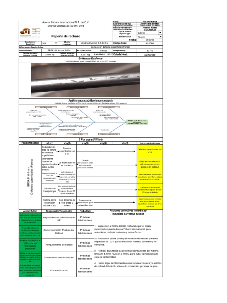 Reporte Rechazo Metalmod 6.4 | PDF