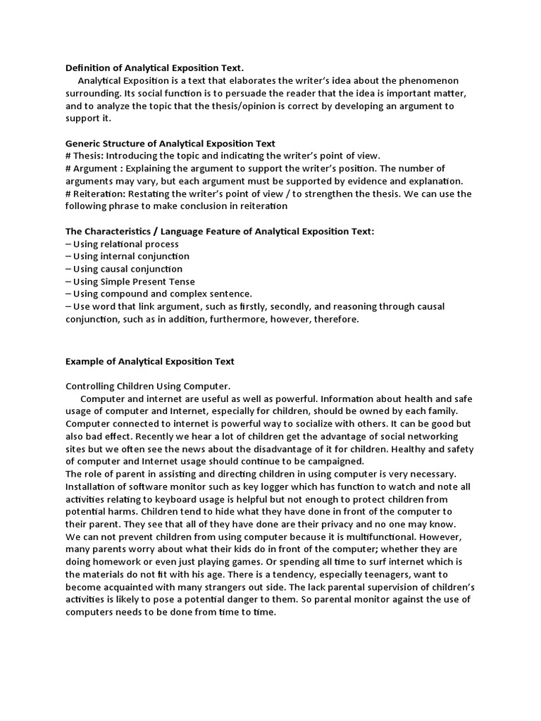 Definition of Analytical Exposition Text | PDF | Argument | Internet Definition of Analytical Exposition Text | PDF | Argument | Internet